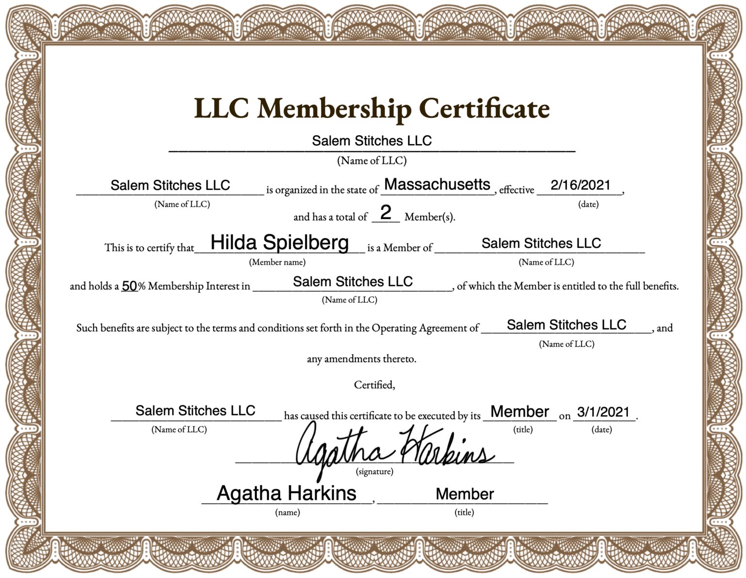 LLC Membership Certificate 2024 Free PDF LLC University 